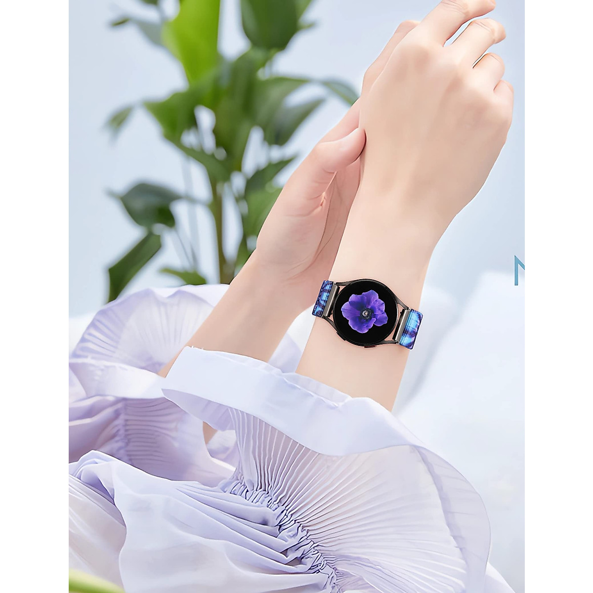 TOYOUTHS 20mm Stretchy Nylon Loop Elastic Bracelet Compatible with Samsung Galaxy Watch Band 7/6/5/4 40mm 44mm/Watch 4 Classic 42mm 46mm/Watch 5 Pro 45mm/Active 2 40mm 44mm/Watch 3 41mm Strap