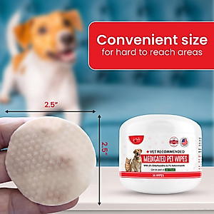 Amate Medicated Dog Wipes for Ear Skin & Coat - Pet Wipes for Dogs & Cats - 2.5” Small Wipes - Relieve Skin Issues, Hot Spots & Irritation - Pack of 50