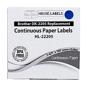 HOUSELABELS Compatible with DK-2205 Replacement Roll for Brother QL Label Printers; Blue Continuous Length Labels; 2-4/9" x 100 feet (62mm*30.48m) - 1 Roll