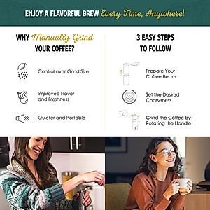 Manual Coffee Grinder by JavaPresse — Manual Coffee Bean Grinder with 18 Adjustable Settings, Stainless Steel Manual Burr Hand Coffee Grinder with Crank — Great Holiday Gift, Perfect for Camping