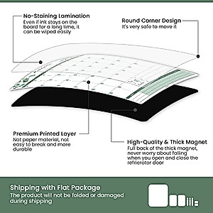 ALEZEL Magnetic Dry Erase Calendar for Fridge, Greenery Monthly Fridge Calendar Whiteboard Set - Vertical Monthly Calendar for Refrigerator, Grocery & to Do List White Board, 3 Markers + Eraser
