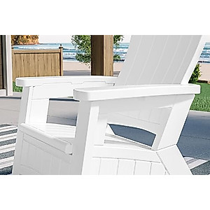Suncast UV-Resistant Stylish Adirondack Outdoor Backyard Patio Chair with in-Seat Storage, White