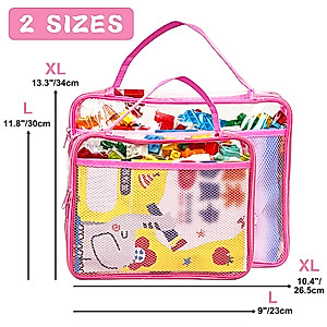 Toy Zippered Blocks Set Storage Bags for boy girls - 4PC Large PVC Storage Organizer Bags with Mesh Side Pockets for Puzzle, Clay, Book, Small Models and Mini Plush Toys. XL: 10.4" x3 "x13.3