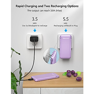 Metecsmart Portable Charger Power Bank with Built in Cable and AC Wall Plug, 10000mAh Fast USB C Phone Charger, Slim Thin Mini Charging Battery Pack Compatible with Smartphones and All USB-C Devices