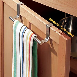 Coufce 23cm / 9 Inch Stainless Steel Kitchen Cabinet Towel Holder, Over Door Towel Rack Bar Holder, Towel Rack with Hooks for Bathroom, Over Cabinet Cupboard Doors(2Pcs)