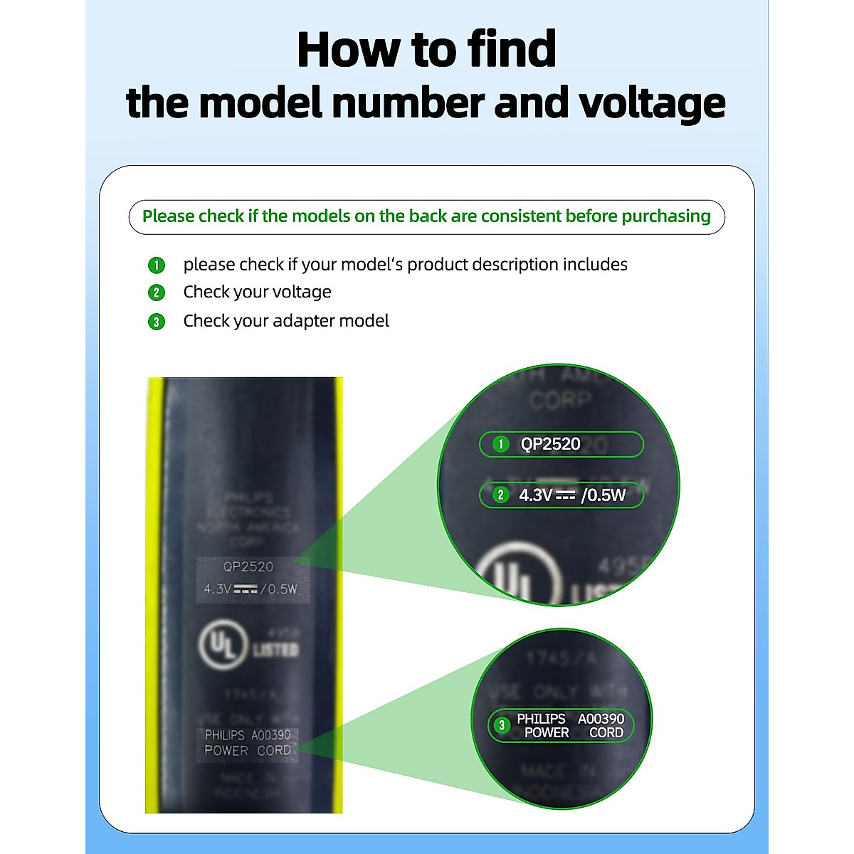 4.3V Charger Fit for Philips Norelco One Blade A00390 QP2520 QP2521 QP2522 QP2515 MG5700 MG3740 MG3720 QG3330 QT4000 Shaver Phillips OneBlade Replacement Charging Cord