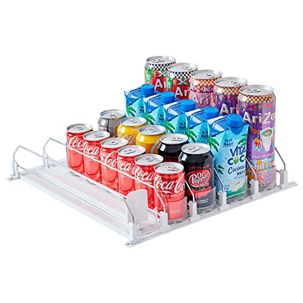 Drink Organizer for Fridge, Baraiser Self-Pushing Soda Can Organizer for Refrigerator, Pantry and More, White