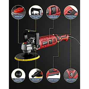 SILVEL Buffer Polisher, 1600W 7 Inch/6 Inch Rotary Car Buffer Polisher Waxer, 7 Variable Speed 1000-3500 RPM, Detachable Handle for Car, Boat Sanding, Polishing, Waxing