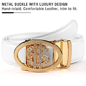 JEKIXHUA Men's Fashion Gold and White Belts Luxury Design Ratchet Leather Belt Width 1.5 inches (White Gold, 26" to 42" Waist Adjustable)