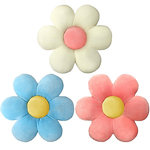 Sratte 3 Pcs Flower Pillows Flower Shaped Throw Pillow Cute Daisy Pillow Seating Cushions for Adults Home Bedroom Sofa Chair Couch Decor(Multicolored,16")