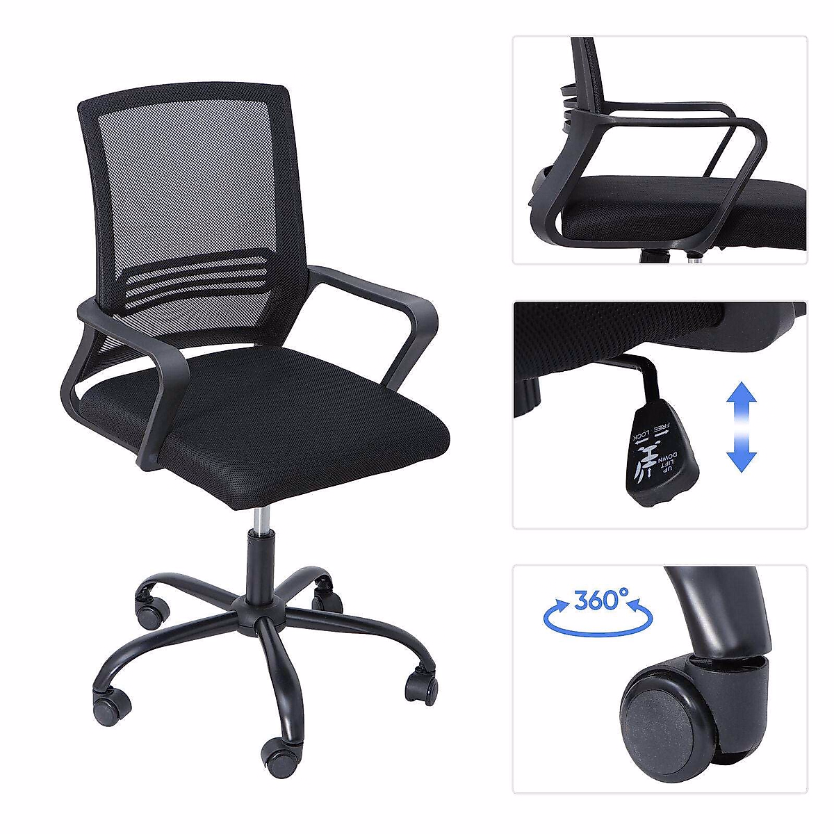 MNHW Black Durable Mesh Back Office Chair Computer Desk Ergonomic Executive Stools FilinyDF Gaming Chair Office Chair Desk Chair Computer Chair Home Office Desk Chairs Gamer Chair Office Chairs