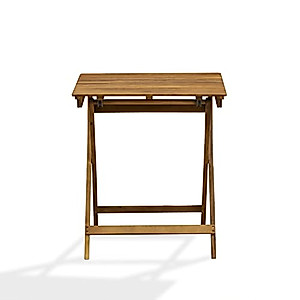 East West Furniture SEBS3CANA Selma 3 Piece Patio Bistro Outdoor Set Contains a Square Acacia Wood Coffee Table and 2 Folding Arm Chairs, 26x26 Inch, Natural Oil