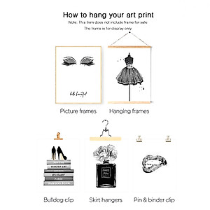 Admmixoo Fashion Wall Decor Girls Room Decor Glam Silver Gray Wall Art Prints Mini Black Skirt, Flower Perfume Bottle, Book, Lips Motto Posters Prints Bedroom Decor (8"x10" UNFRAMED)