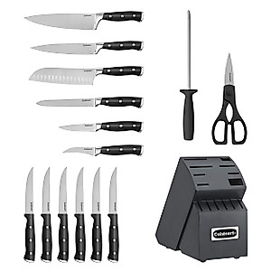 Cuisinart 15-Piece Knife Set with Block, High Carbon Stainless Steel, Forged Triple Rivet, Black/Black C77BTR-15PBK