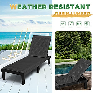 Greesum Outdoor Chaise Lounge Chairs Set of 2 with Adjustable Backrest, Waterproof PE Easy Assembly, Lightweight for Patio, Poolside, Beach, Yard, Black