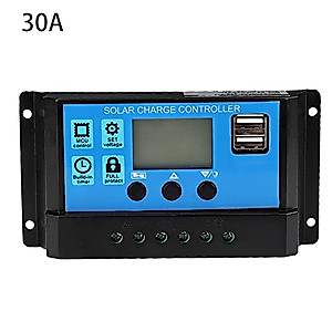 Solar Charge Controller 60A/50A/40A/30A/20A/10A 12V 24V Auto Solar Charge Controller PWM Controller Multi-Function Adjustable LCD Display Controller with Dual USB Port(30A)