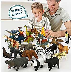 MIKNEKE Montessori Animal Figures with Flash Cards, Realistic Animal Figurines Toys, Montessori Materials Homeschool Preschool Science Educational Matching Game for Toddler Kids (Zoo)