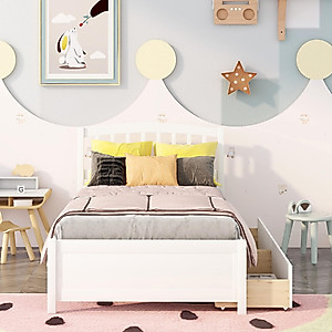 Harper & Bright Designs Twin Bed Frame with Drawers, Wooden, White