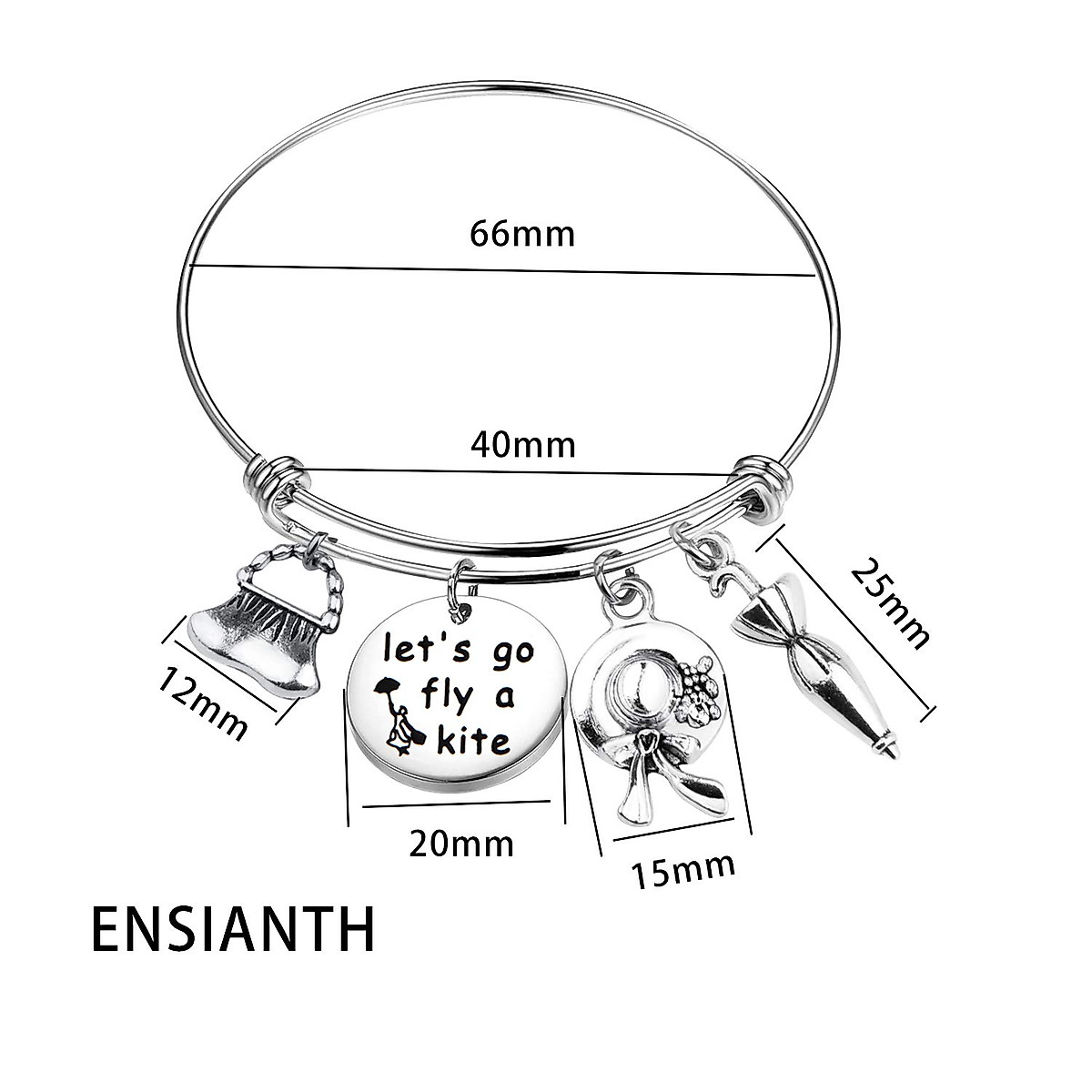 ENSIANTH Let’s Go Fly A Kite Bracelet Practically Perfect in Every Way Mary Poppins Inspired Jewelry Expandable Bangle Gifts For Her (Let’s Go Fly A Kite Bracelet)