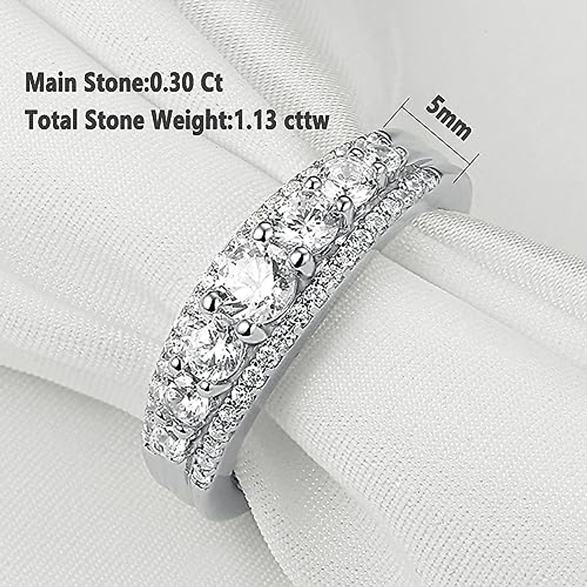 Newshe 1.13ct Round White AAAAA Cz 925 Sterling Silver Wedding Band Eternity Ring Size 7