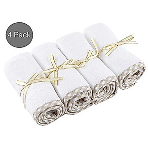 Channing & Yates Premium Hooded Baby Towel + (4 Piece) X-Large Washcloth Gift Bundle - Organic Bamboo Baby Towels and Washcloths- (Beige Gingham Bundle)…