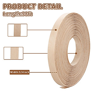 ABuff Birch Edge Banding 3/4 inch x 98ft roll of Veneer Edge Banding Pre-glued Flexible Real Wood Veneer Edging, Wood Edge Banding Wood Tape Banding for Cabinet Repair Furniture Restoration