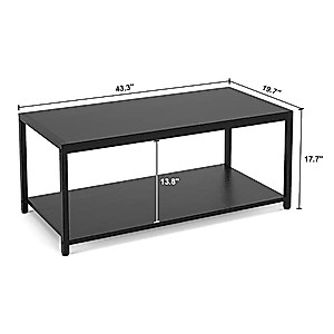 Homieasy Coffee Table, 43" Industrial Coffee Table for Living Room, Retro Central Table with Storage Shelf, Wooden Tabletop and Metal Frame Living Room Table, Cocktail Table Tea Table, Black