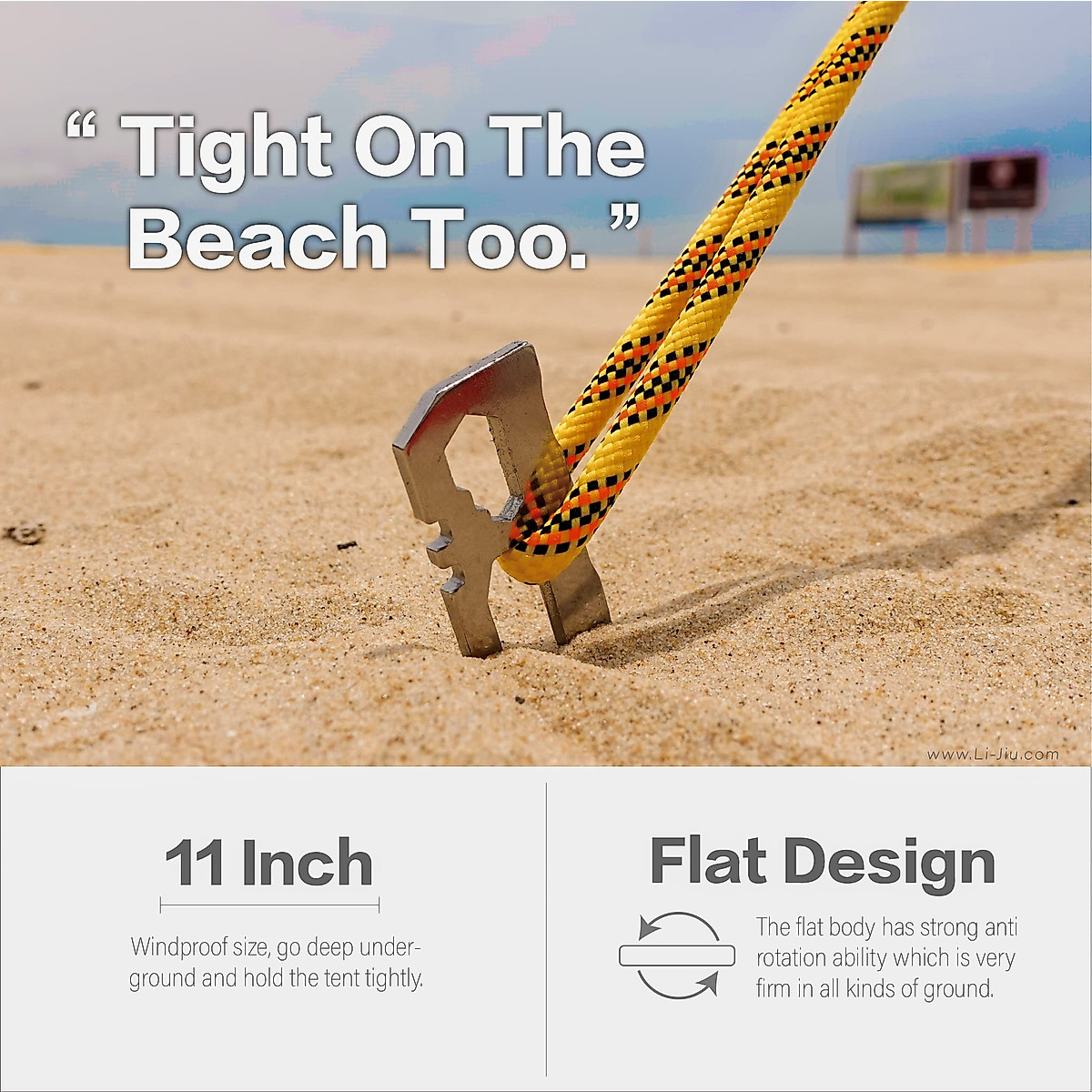 Tent Stakes 6-PCS - Camping Essentials for Tent Camper. Stainless Steel Heavy Duty Ground Stakes, Light Weight Camping Essentials, 11 inch 2.47 oz, Tent Accessories by LI JIU®