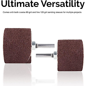 HILTEX 10342 Drum Sander Kit, 26 Pc Set, 1/8 & 1/4" Drive Spindle Sander for Woodworking, Spindle Sander Sleeves & 5 Rubber Sanding Drum for Drill, Sanding Arbor, 1" Drum Sander Paper, 80 & 120 Grit