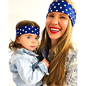 Shimmer Anna Shine Mommy and Me Matching Cotton and Spandex Stretch Headbands (Blue Polka Dot)