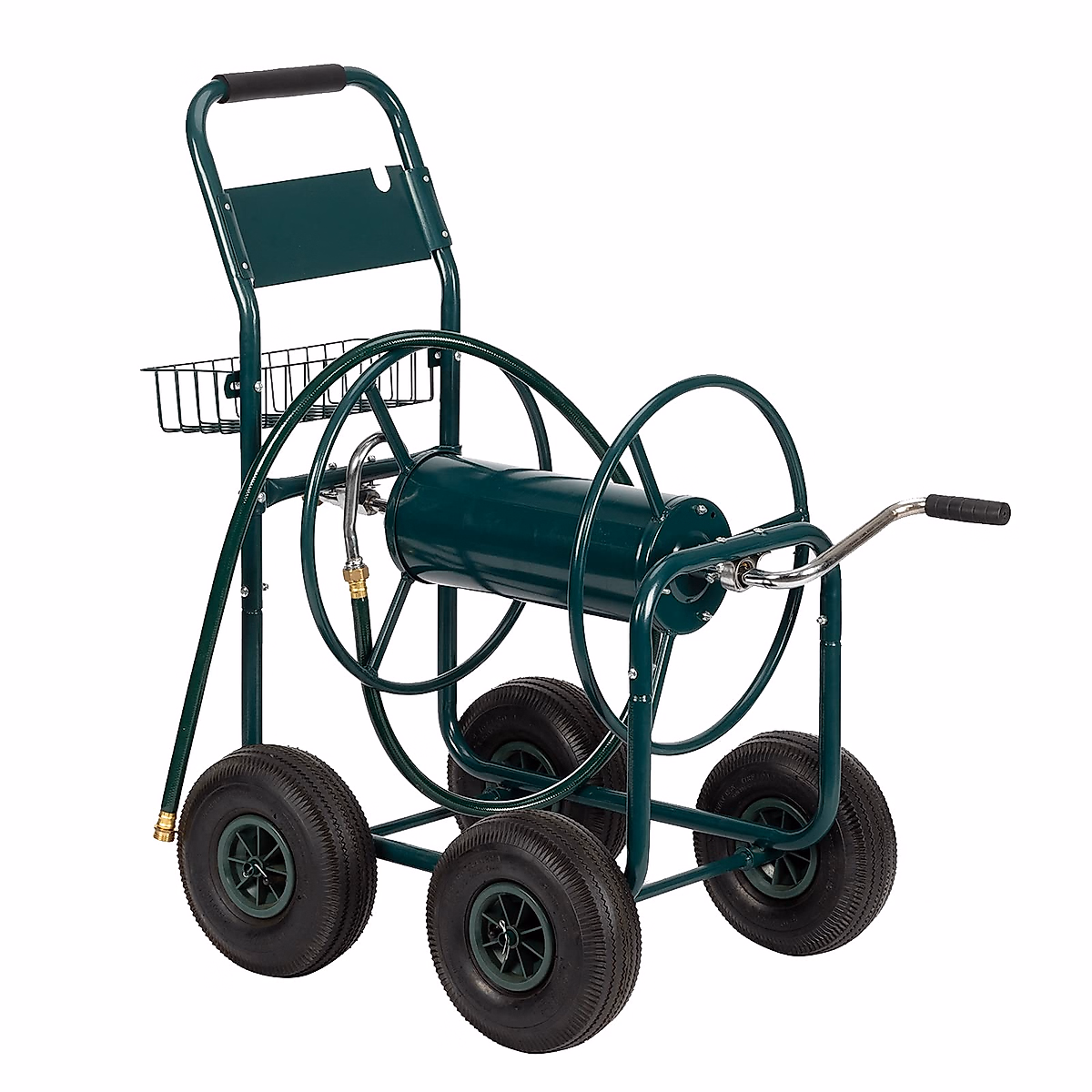 Outvita Garden Hose Reel Cart, Lawn Water Planting Cart with Wheels, Heavy Duty Outdoor Yard Water Planting Truck Holds 300-Feet of 5/8-Inch Hose with Storage Basket for Patio Farm(Green)