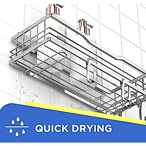 HBlife Self Adhesive Shower Shelves, 2 Pack Shower Caddy with 4 Hooks and Soap Holder, Rustproof Stainless Steel Shower Organizer