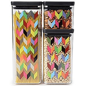 French Bull Ziggy Plastic BPA Free Leak-Proof Cereal and Dry Food Storage Container with Lid-Pantry, Kitchen, Snacks, Airtight, Stackable, Organization, 3 Piece Set