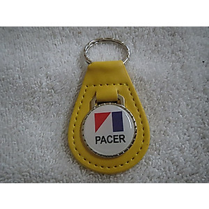 1975 1976 1977 1978 1979 AMC PACER LOGO EMBLEM LEATHER KEYCHAIN - YELLOW
