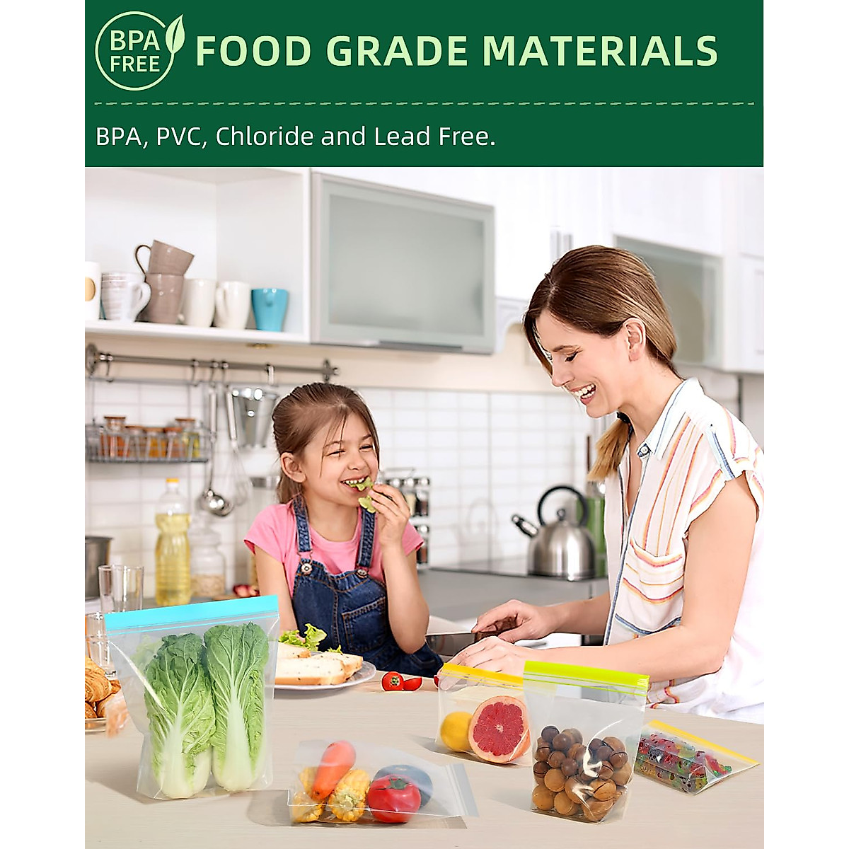 Lerine 12 Pack Reusable Gallon Freezer Bags Dishwasher Microwave Safe, Stand Up Reusable Freezer Bags 1 Gallon Silicone and BPA Free, Leakproof Food Storage Bags for Meal Prep, Kitchen Organization