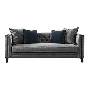 Acanva Luxury Tuxedo Velvet Tufted Track Arm Living Room Sofa, 85”W Couch, Grey