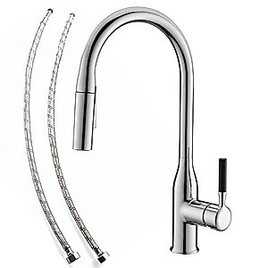 Leekayer Pull Out Kitchen Faucet with Sprayer Chrome Finish Kitchen Mixer Tap Single Lever One Hole Mount 2 Water Flow Type