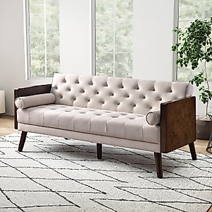 EBELLO 70 inch Futon Sofa Bed, Convertible 2 in 1 Love Seat Sleeper Sofa with 2 Throw Pillows, Soft Chenille Tufted Folding Couch Sofa for Small Space Living Room, Bedroom, Apartment, Office, Beige