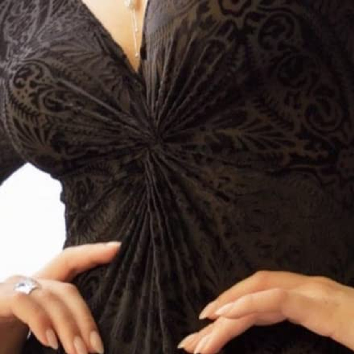 Avery Rose - Dominique Sexy Long-Sleeved Black Burnout Velvet Twisted V-Neck Bodysuit (Small), Made in USA