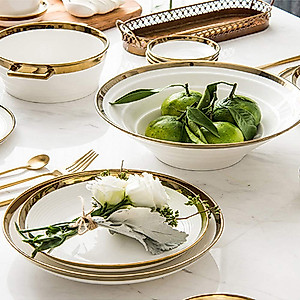 Fine Dinnerware Set,Gold Halo White Porcelain Dinnerware Set, Complete Ceramic Plates and Bowls Sets, Modern Creativity Vintage Round High Class Dishes Set, Luxurious Mellow Dinnerware Dish Set,20PCS
