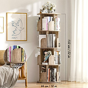 GOOFCXO 4 Tier Rotating Bookshelf, 360° Revolving Bookcase Wood Rotating Stackable Shelves Floor-Standing Storage Display Rack Used in Bedrooms Living Rooms Study Office (52"x18"x18")