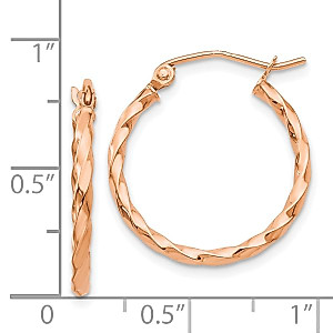 14K Rose Pink Gold Twisted Round Hoop Earrings