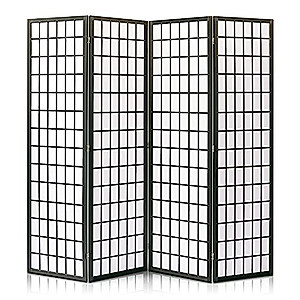 SereneLife Classic Japanese Screen Room Divider - Portable Freestanding Indoor Decorative 4-Panel Room Divider, Room Separator, Folding Privacy Screen, Dressing Area, Office - SereneLife SLRDD4