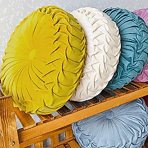 Elero Round Pillow Pumpkin Velvet Throw Pillow Floor Pillow Cushion for Home Sofa Bed Car Decor Ivory