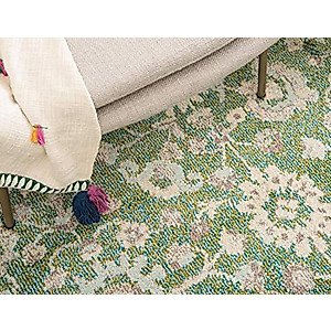 Unique Loom Penrose Collection Distressed Traditional Vintage Floral Area Rug, 3 ft 3 in x 3 ft 3 in, Green/Beige