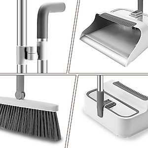 Upgraded Broom with Dustpan Combo Set,Aluminum Dustpan Lip,51” Long Handle,Transparent Window,Ideal for Sweeping Indoor Outdoor Kitchen Household Cleaning (White)