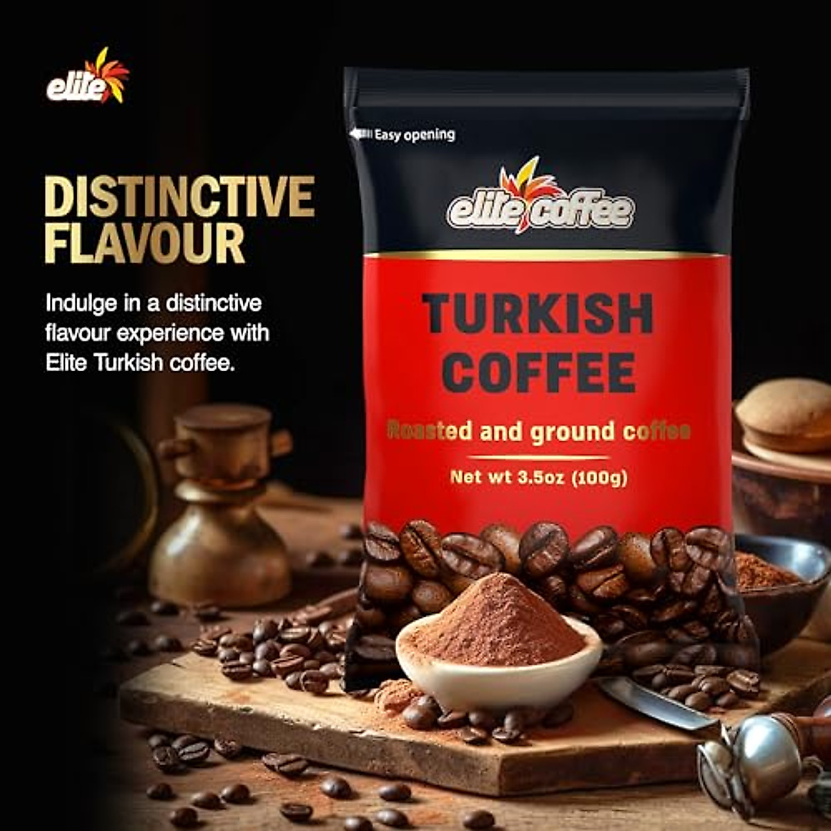 Elite Roasted & Ground Turkish Coffee 3.5oz Bag (4 Pack)
