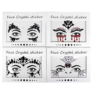 Bowitzki Halloween Face Jewels Festival Design Women Mermaid Face Gems Rhinestone Crystals Stickers Eyes Body Temporary Tattoos (Black-A)