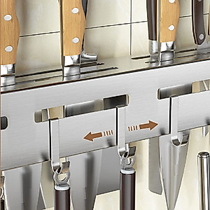 Camidy Stainless Steel Knife Bar Wall Mounted Kitchen Knife Holder Knife Block with Chopstick Holders 8 Hooks