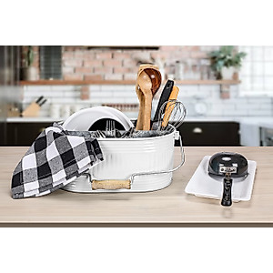 Utensil Caddy, Silverware Caddy Party, Silverware Caddy, Picnic Caddy, Flatware Caddy, Paper Plate Caddy, Galvanized Utensil Caddy, Metal Caddy, Outdoor Utensil Caddy - 13.5 Inches - Salt White/Grey